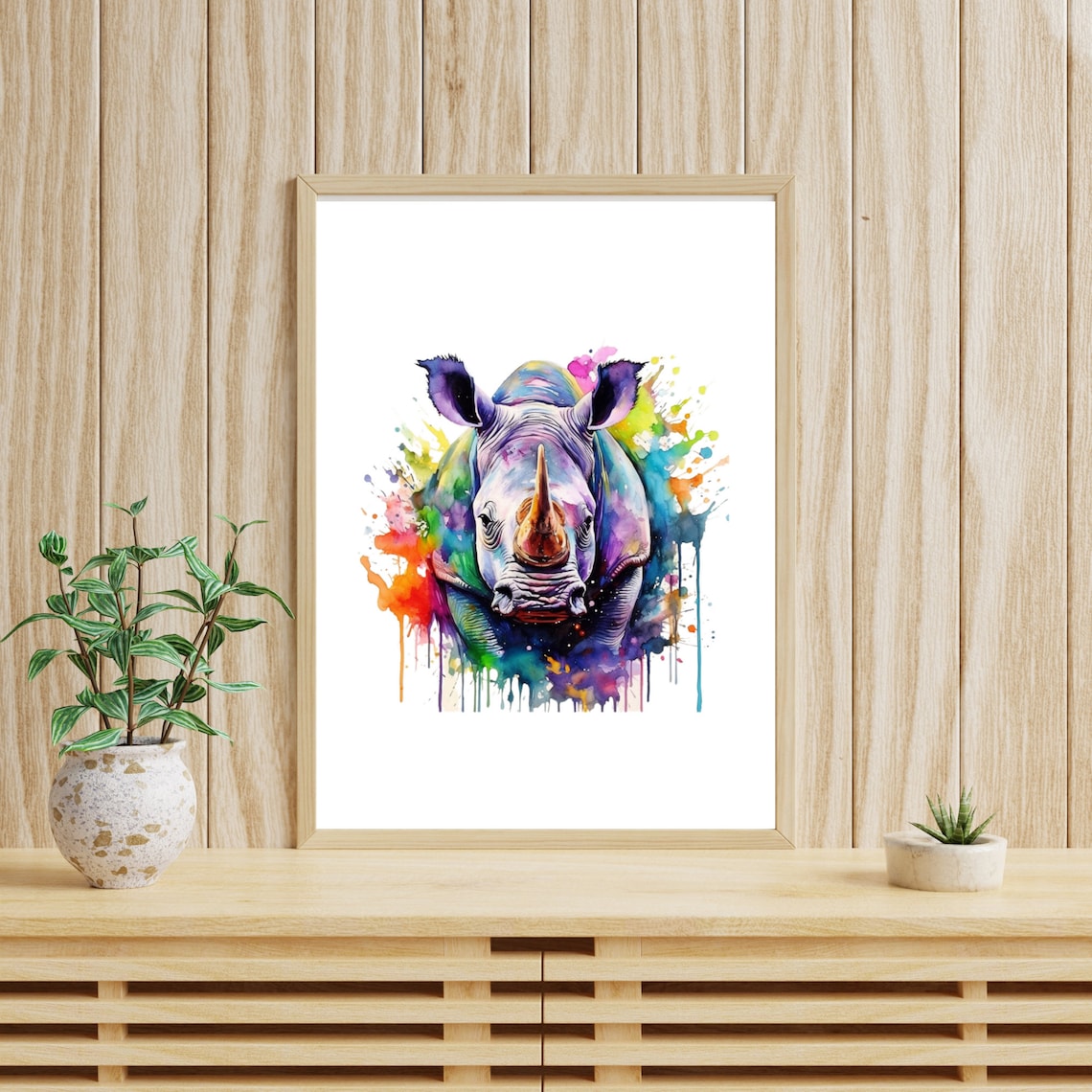 Rhino Watercolor Painting, Rhino Printable Wall Art, Rhino Digital ...