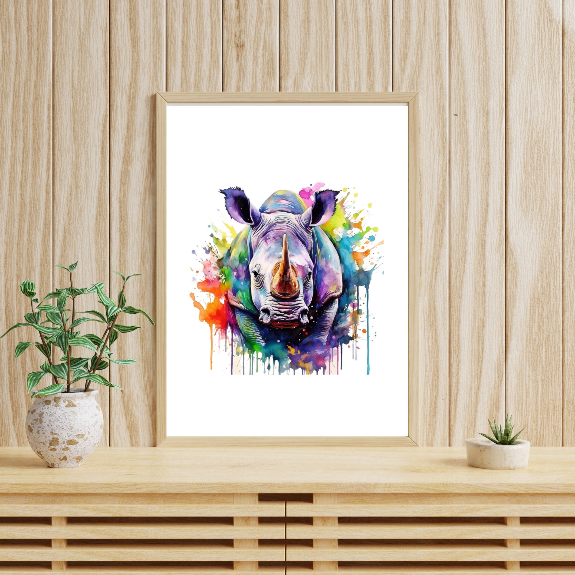 Rhino Watercolor Art Print, Colorful Animal Wall Decor (PDF Files) - Etsy