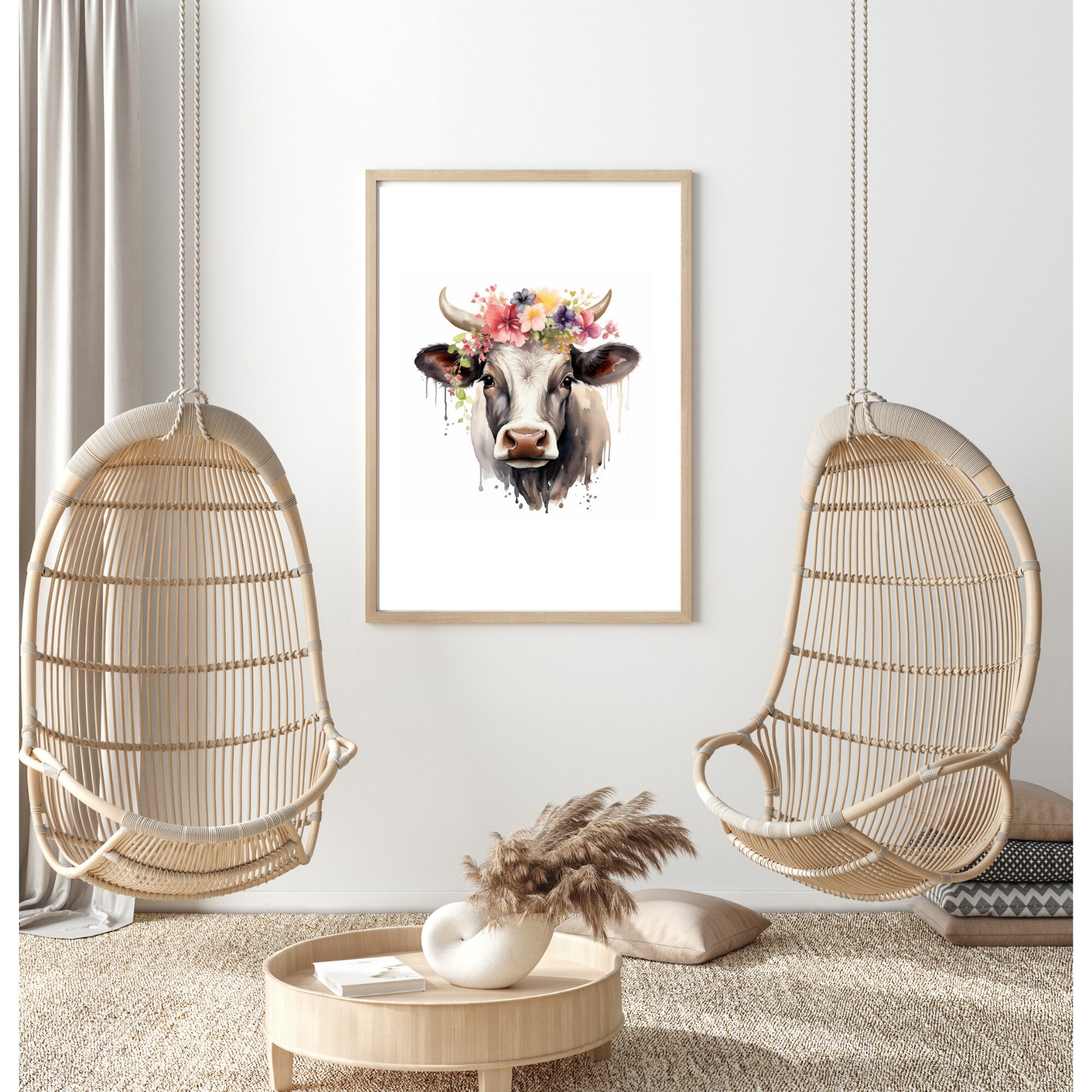 Cow Watercolor Painting, Cow Printable Wall Art, Cow Digital Print ...