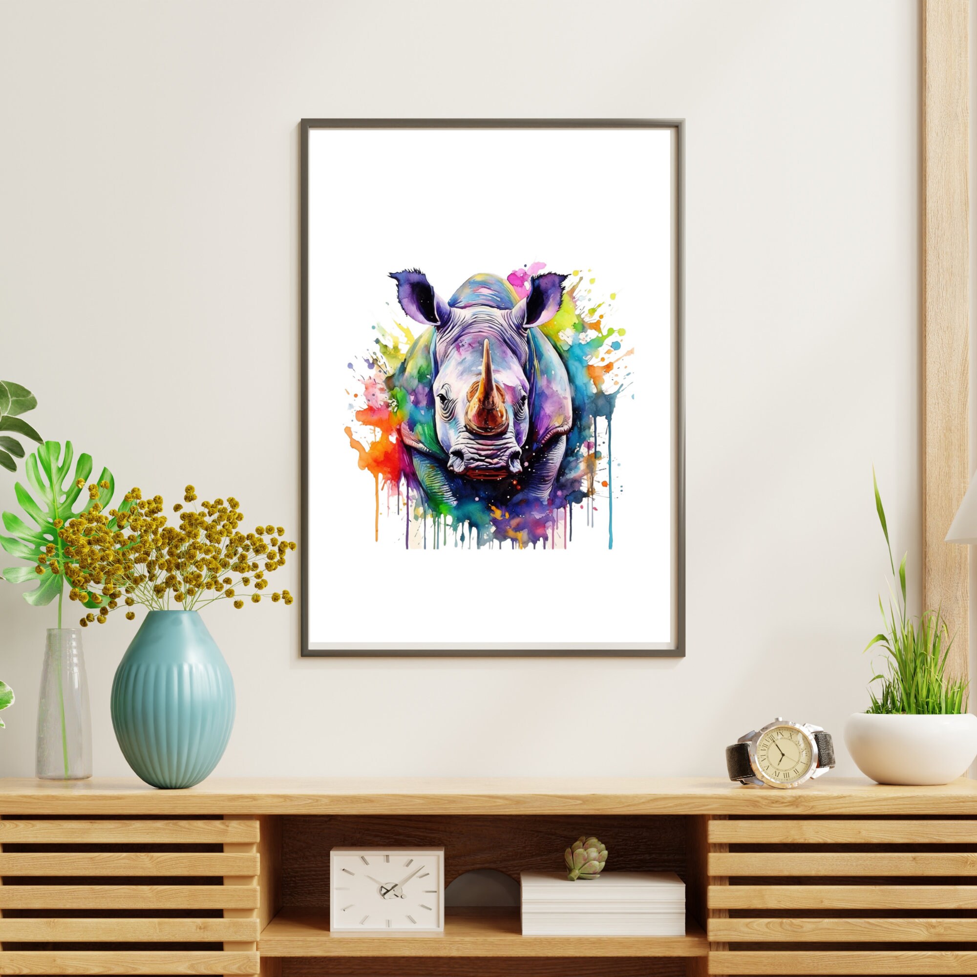 Rhino Watercolor Art Print, Colorful Animal Wall Decor (PDF Files) - Etsy