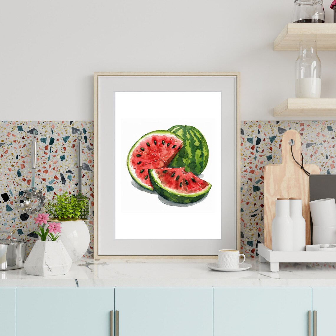 Watermelon Watercolor Painting Printable Wall Art, Watermelon Clipart ...