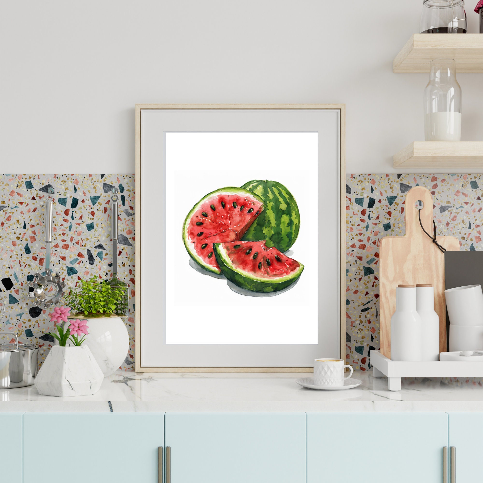 Watermelon Watercolor Painting Printable Wall Art, Watermelon Clipart ...