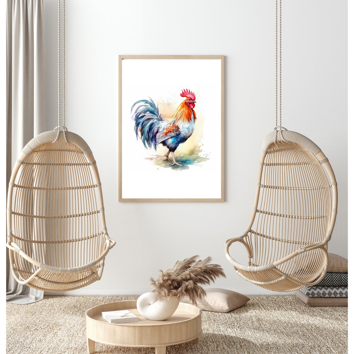 Cockerel Watercolor Painting, Cockerel Instant Download, Hen Printable ...