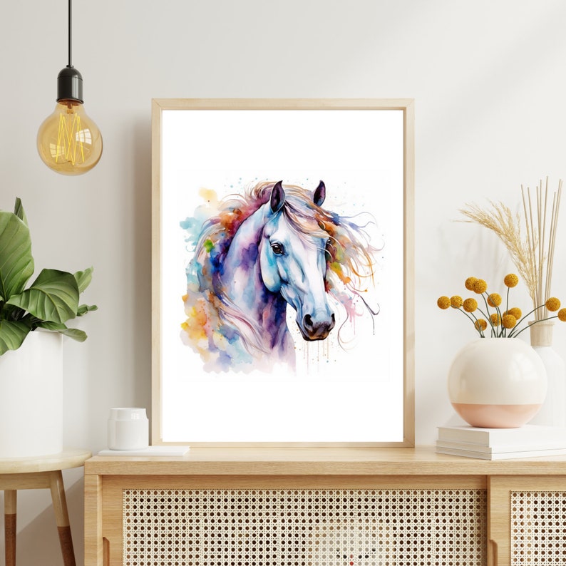 White Horse Watercolor Painting Printable Wall Art, Animal Art Print ...