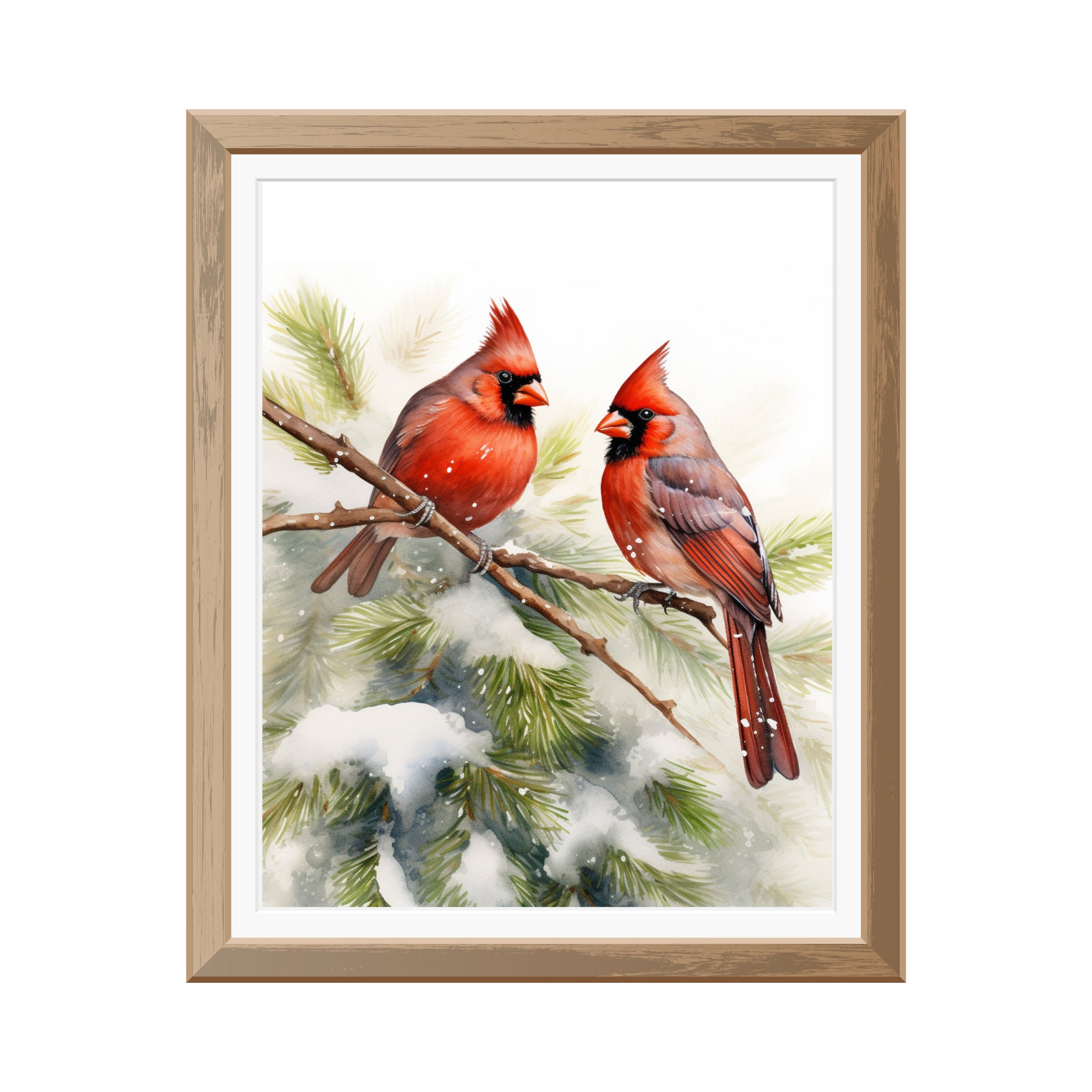 Cardinal Birds Watercolor Painting Printable Wall Art, Christmas ...