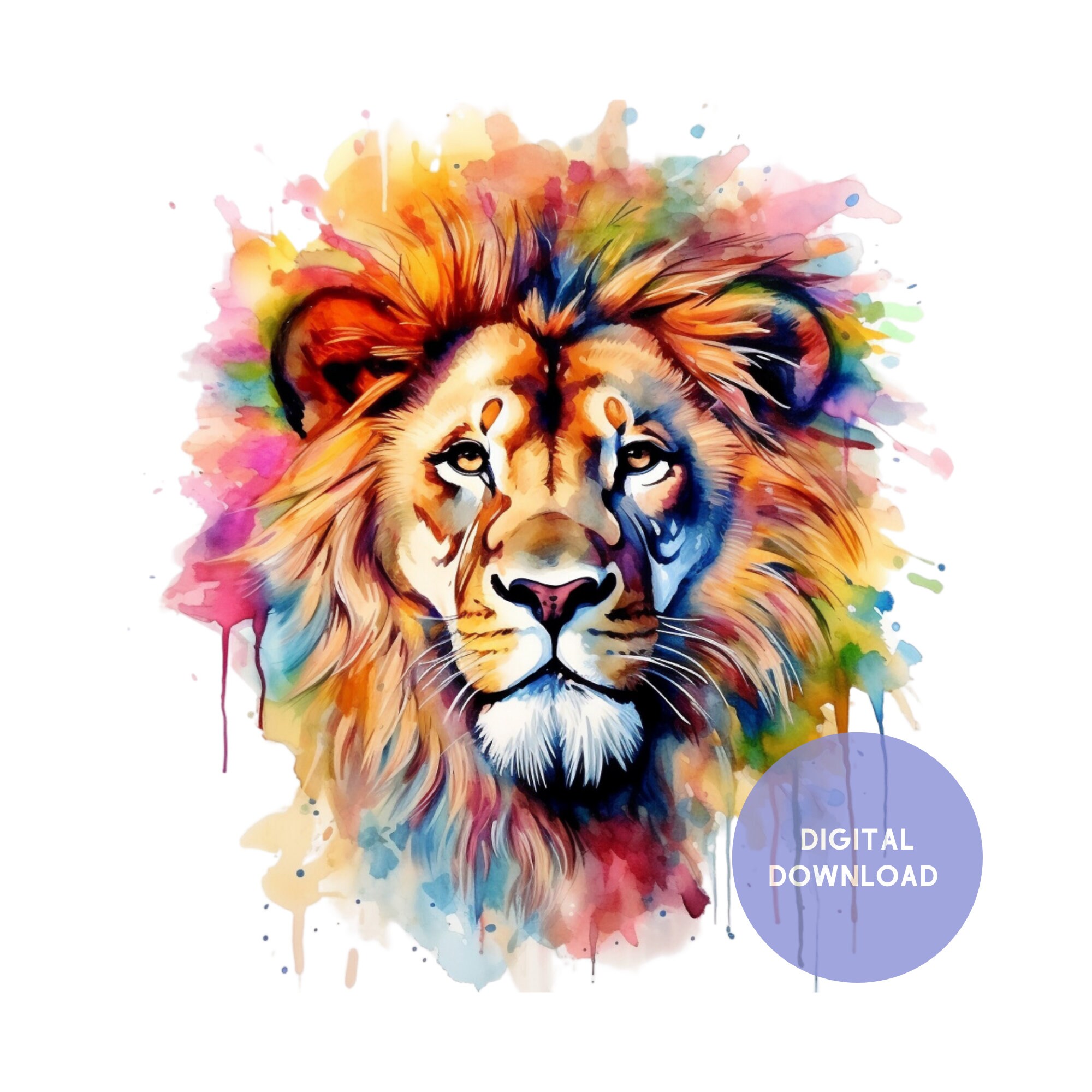 Lion Digital Print, Animal Printable Wall Art, Lion Painting Print ...
