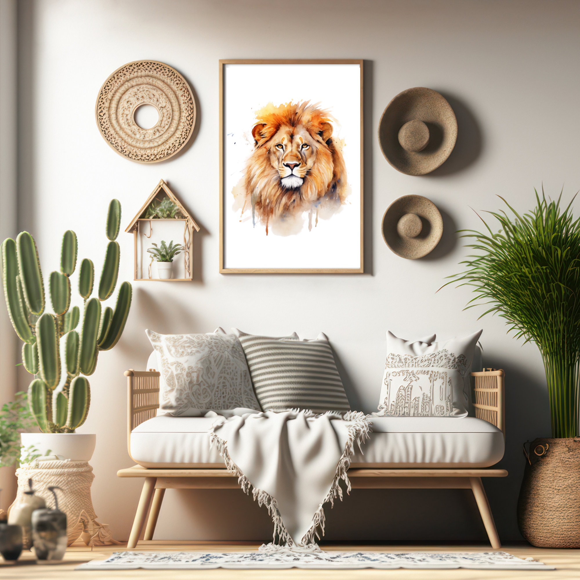 Lion Watercolor Painting, Lion Printable Wall Art, Lion Print, Lion ...
