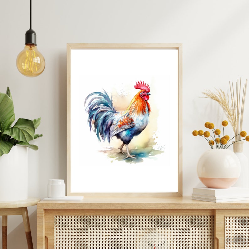 Cockerel Watercolor Painting, Cockerel Instant Download, Hen Printable ...
