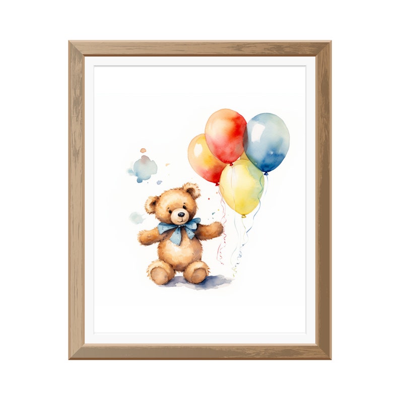Teddy Bear Watercolor Painting Printable Wall Art, Teddy Bear Holding ...