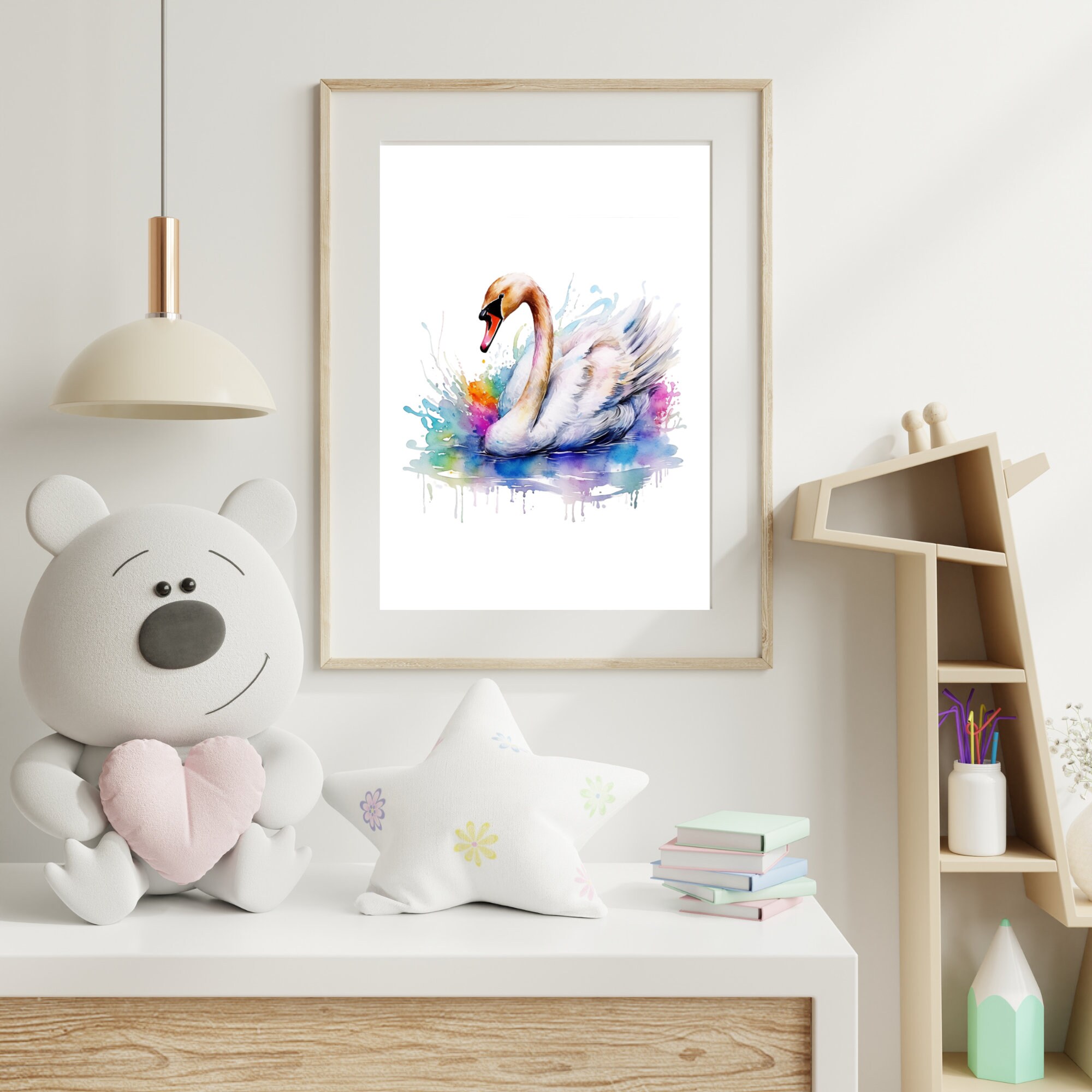 Swan Watercolor Painting, Swan Printable Wall Art, Swan Digital Print ...