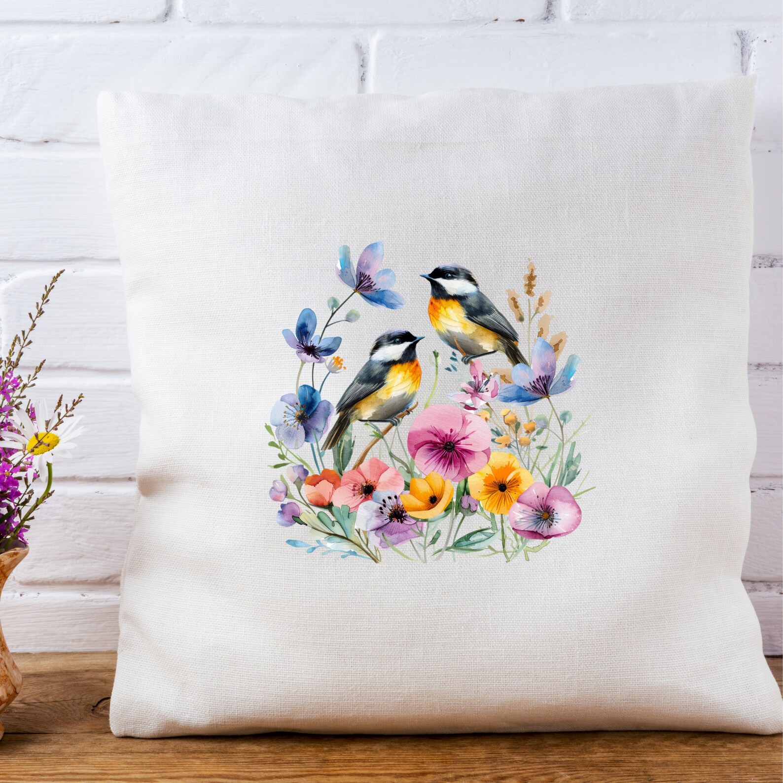 Spring Birds Watercolor Printable Wall Art, Floral Birds, Birds With ...