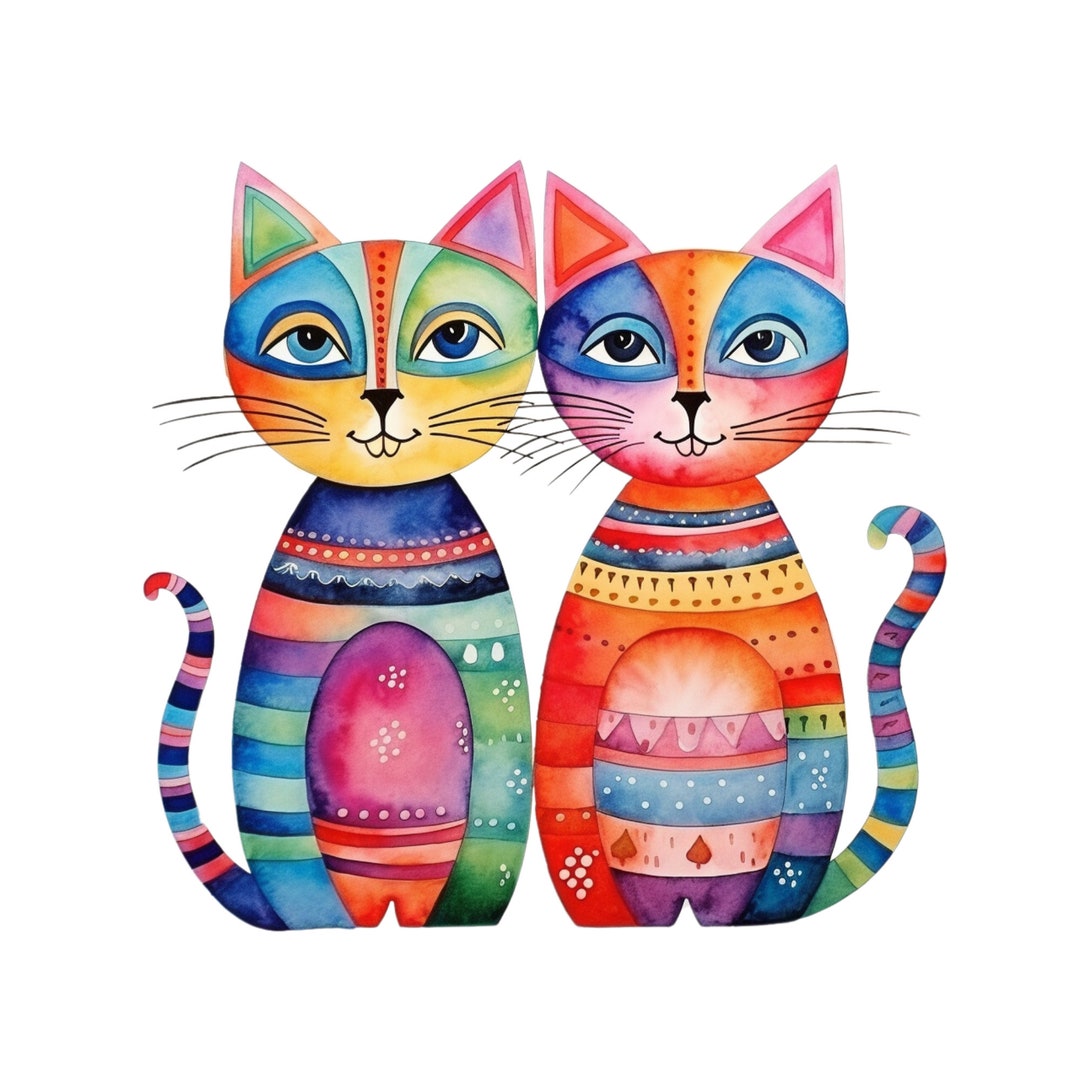 Cat Couple Watercolor Painting Printable Wall Art, Abstract Cat Art ...