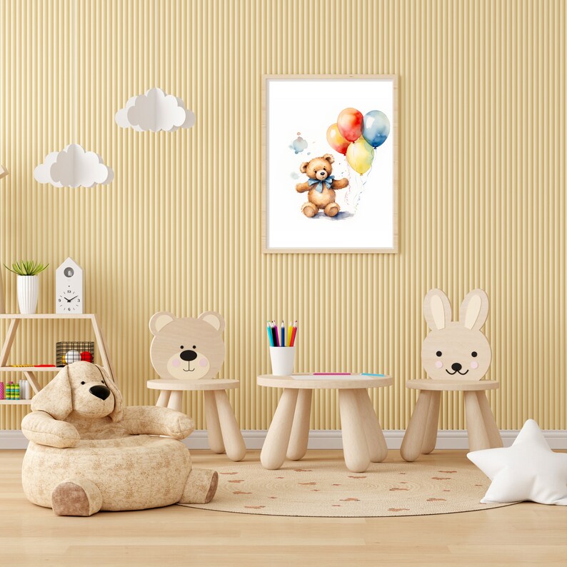 Teddy Bear Watercolor Painting Printable Wall Art, Teddy Bear Holding ...