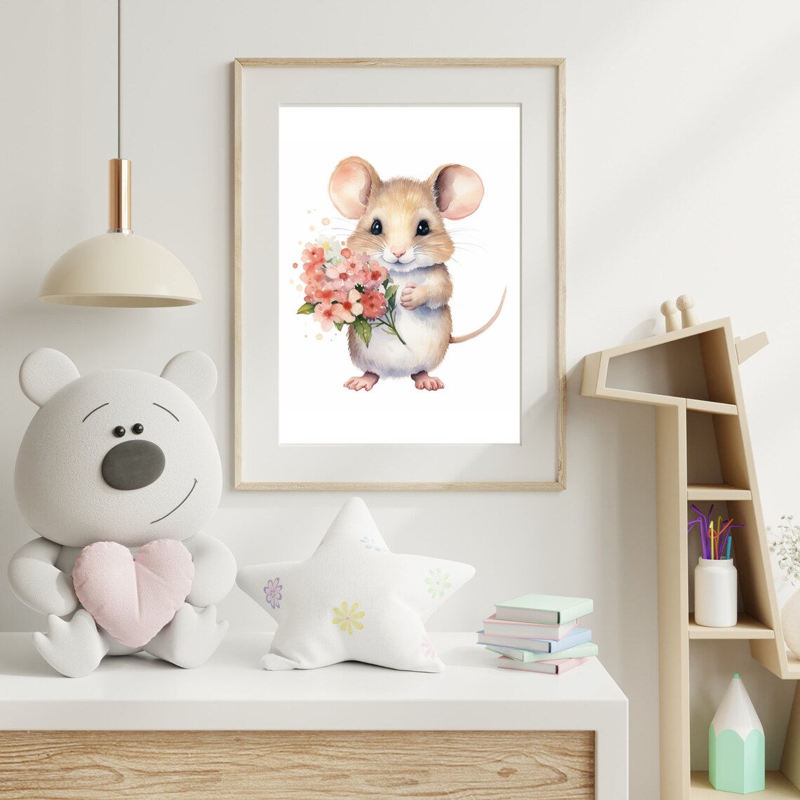 Mouse Watercolor Illustration Printable Wall Art, Mouse Watercolor ...