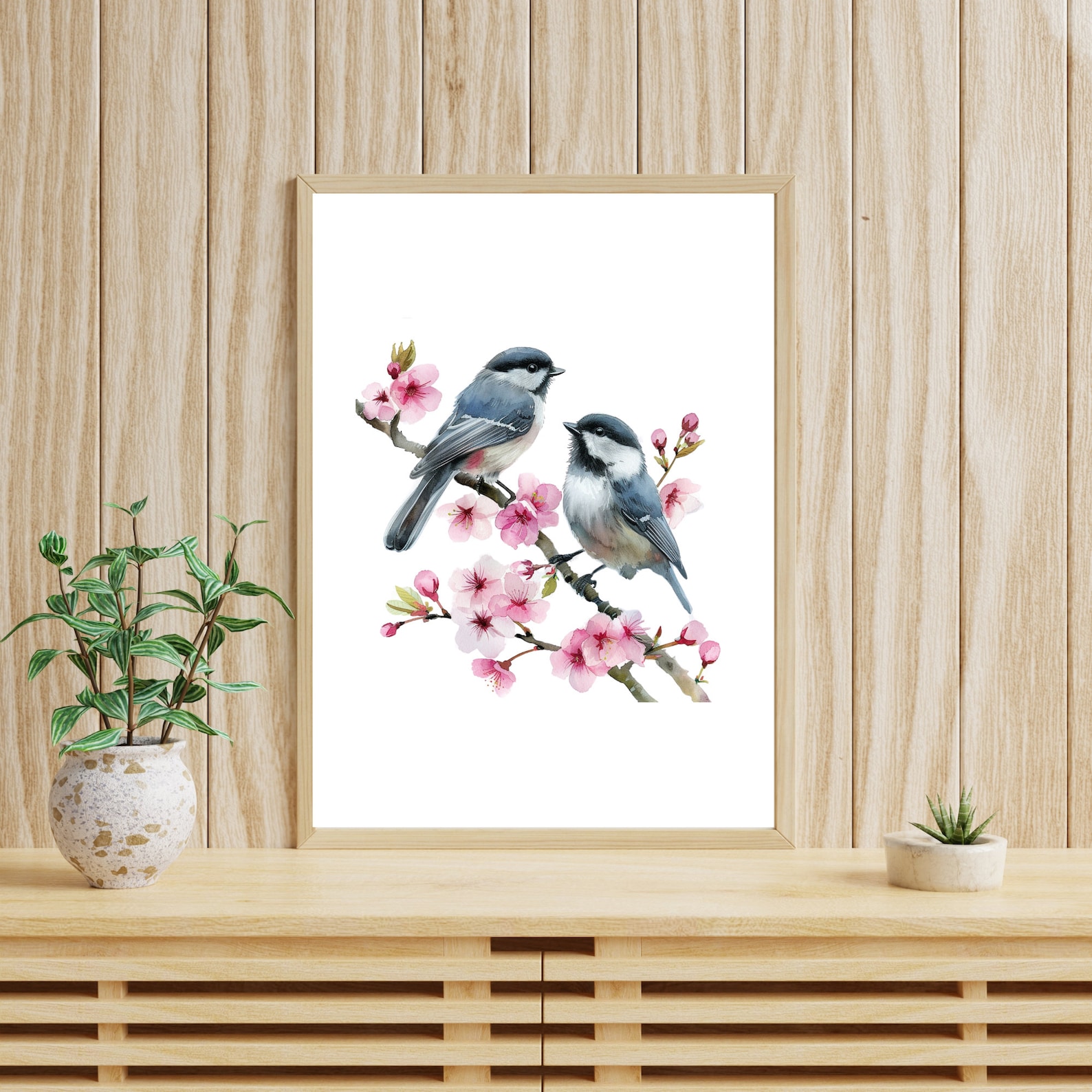 Chickadee Birds Clipart, Chickadee With Cherry Blossoms, Watercolor ...