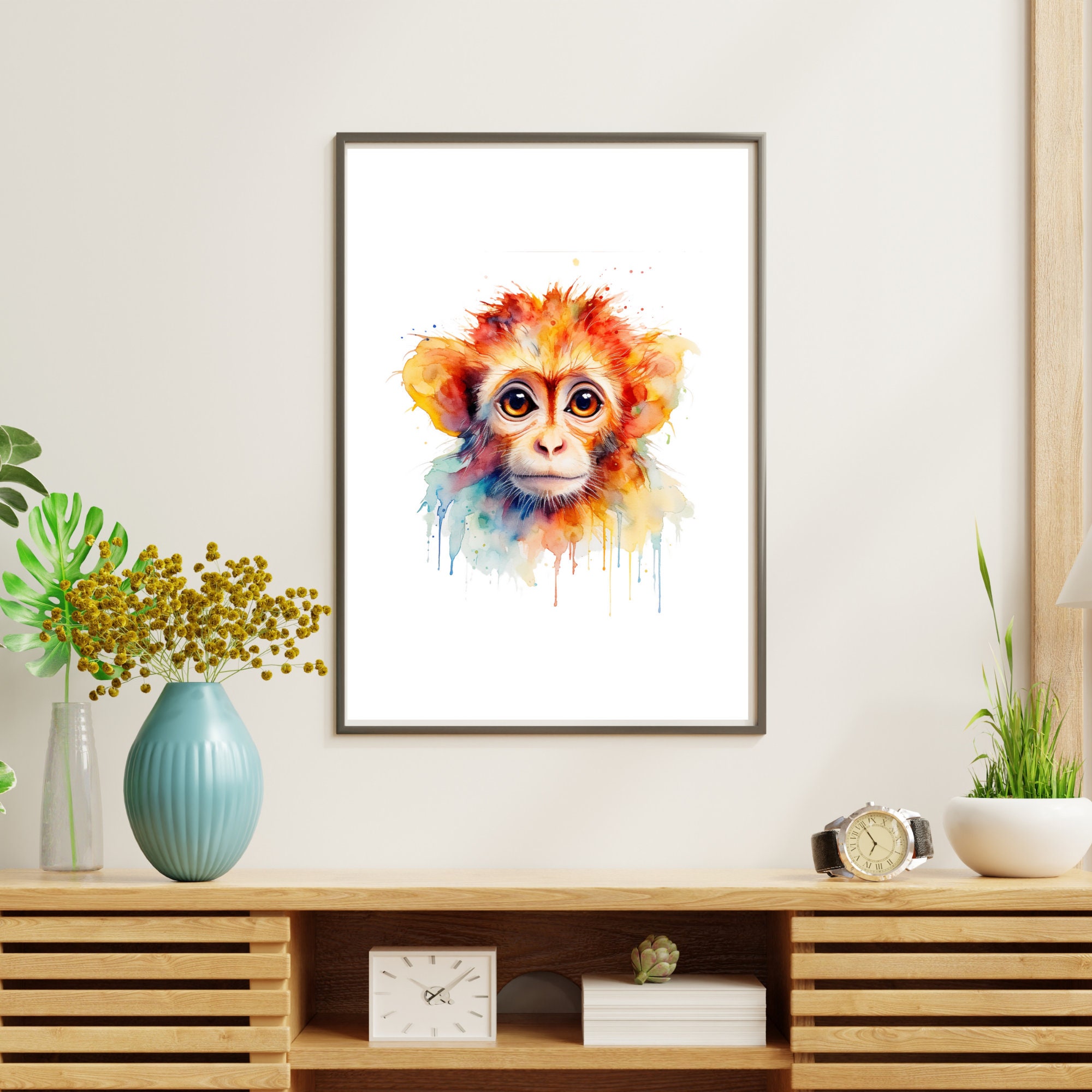 Monkey Watercolor Painting, Monkey Printable Wall Art, Monkey Nursery ...