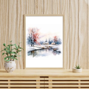 Winter Landscape Painting Printable Wall Art, Winter Watercolor Print ...