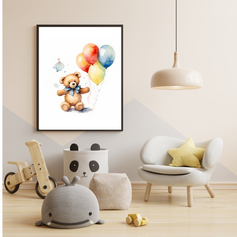 Teddy Bear Watercolor Painting Printable Wall Art, Teddy Bear Holding ...