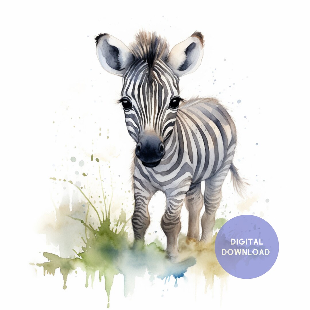Baby Zebra Printable Wall Art, Watercolor Baby Zebra Print, Nursery ...