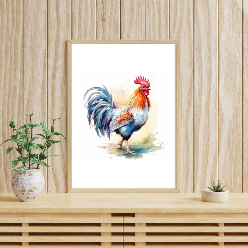 Cockerel Watercolor Painting, Cockerel Instant Download, Hen Printable ...