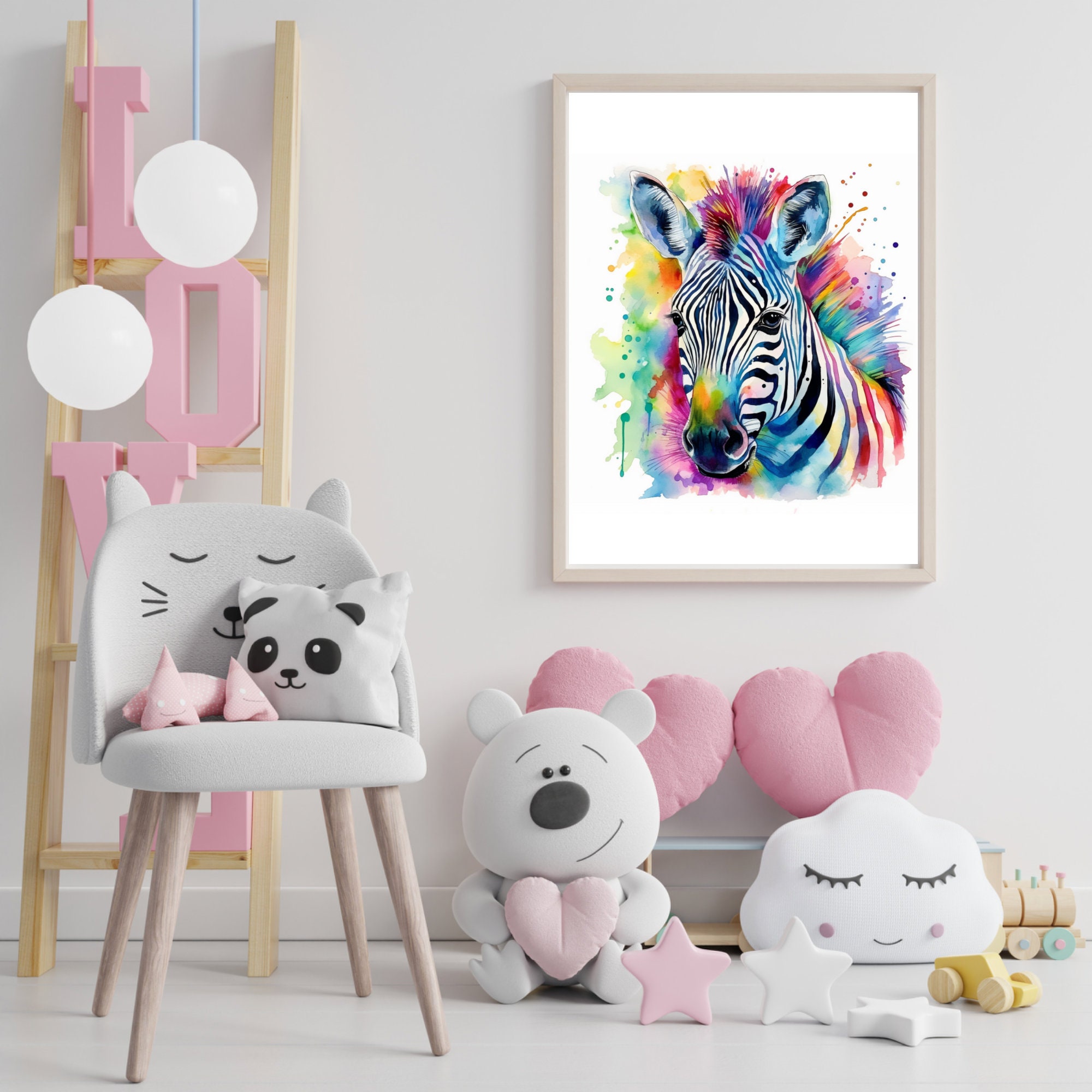 Colorful Printable Watercolor Zebra Painting for Home Decor and ...