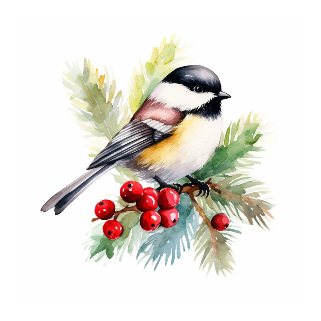 Chickadee Bird Watercolor Painting, Chickadee Printable Wall Art, Chickadee Clipart, Chickadee ...