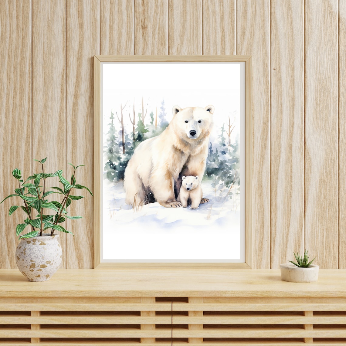 Mother and Baby Polar Bear Printable Art, Watercolor Bear Print Art ...