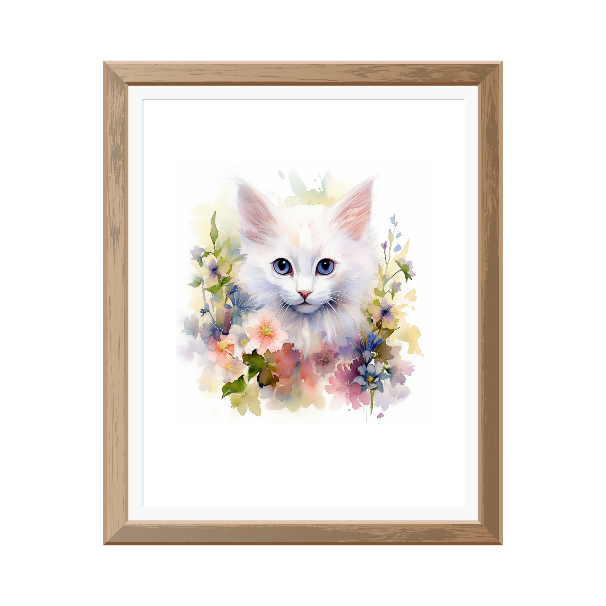 Baby White Cat Printable Wall Art, Nursery Decor, Cat Watercolor Clipart, Baby Kitten With ...