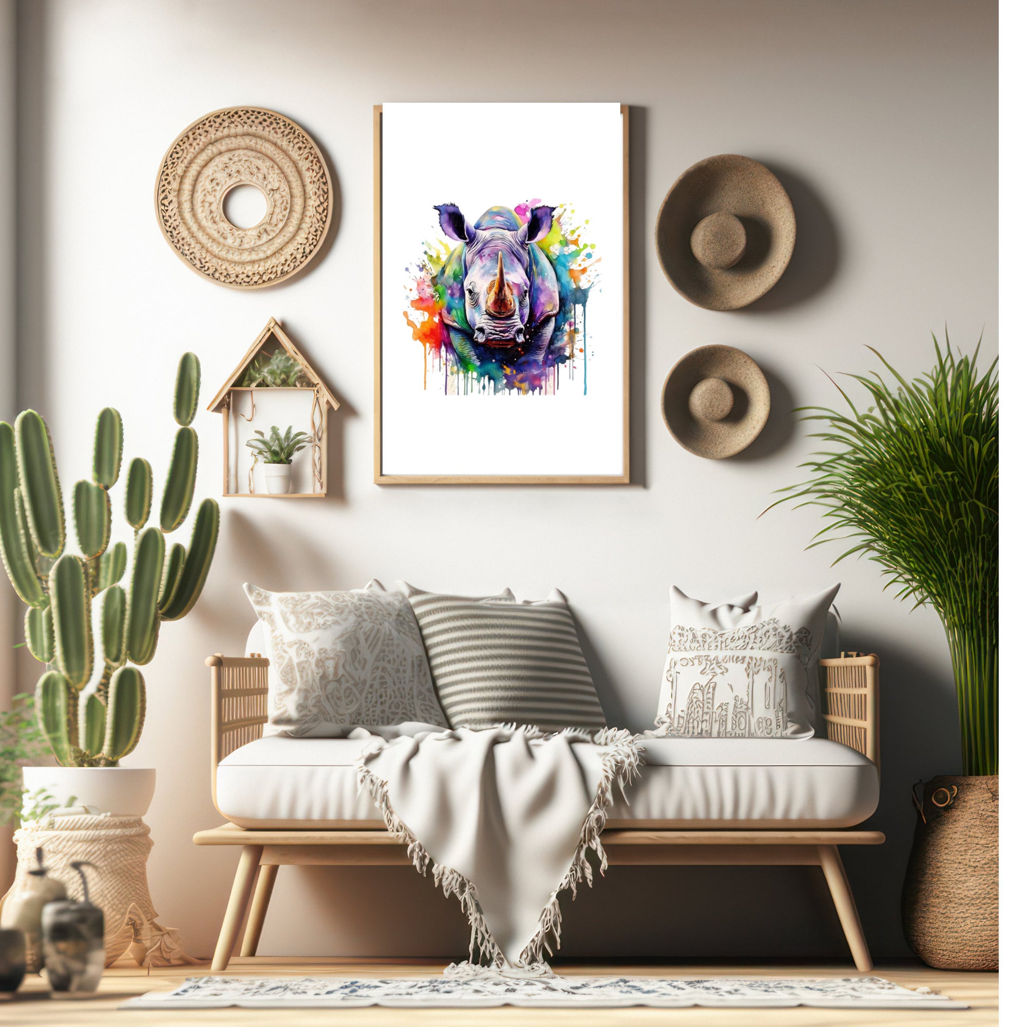 Rhino Watercolor Art Print, Colorful Animal Wall Decor (PDF Files) - Etsy