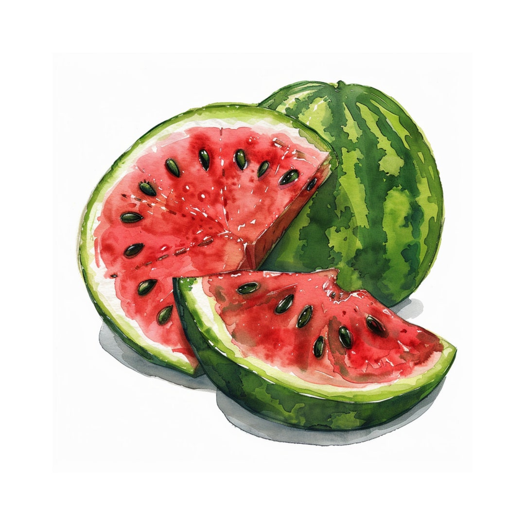 Watermelon Watercolor Painting Printable Wall Art, Watermelon Clipart ...