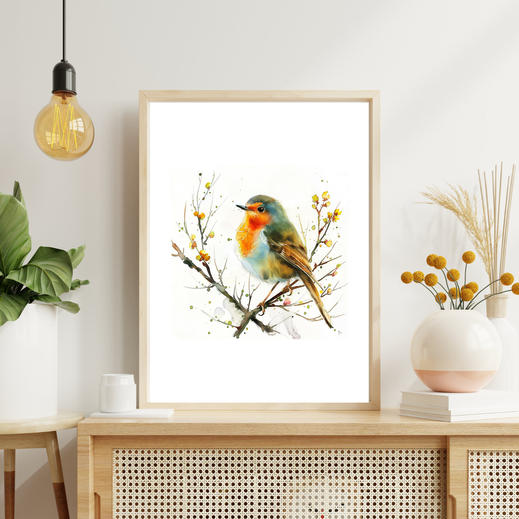 Robin Bird Watercolor Painting Printable Wall Art, Instant Download ...