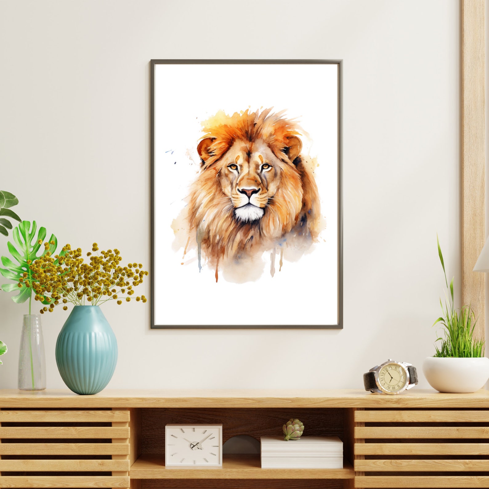 Lion Watercolor Painting, Lion Printable Wall Art, Lion Print, Lion ...
