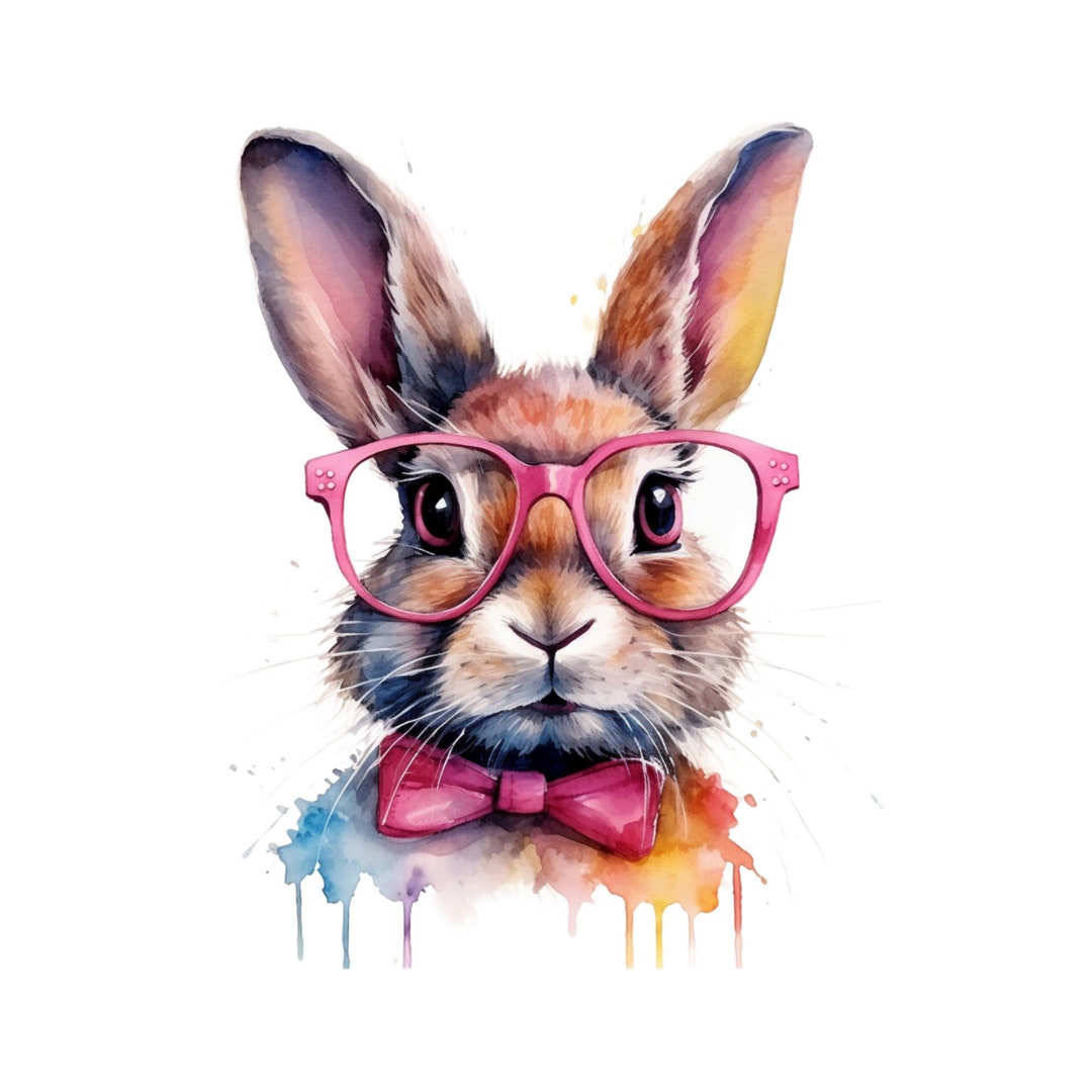 Rabbit With Pink Glasses Watercolor Painting PRINTABLE Wall Art Nursery ...