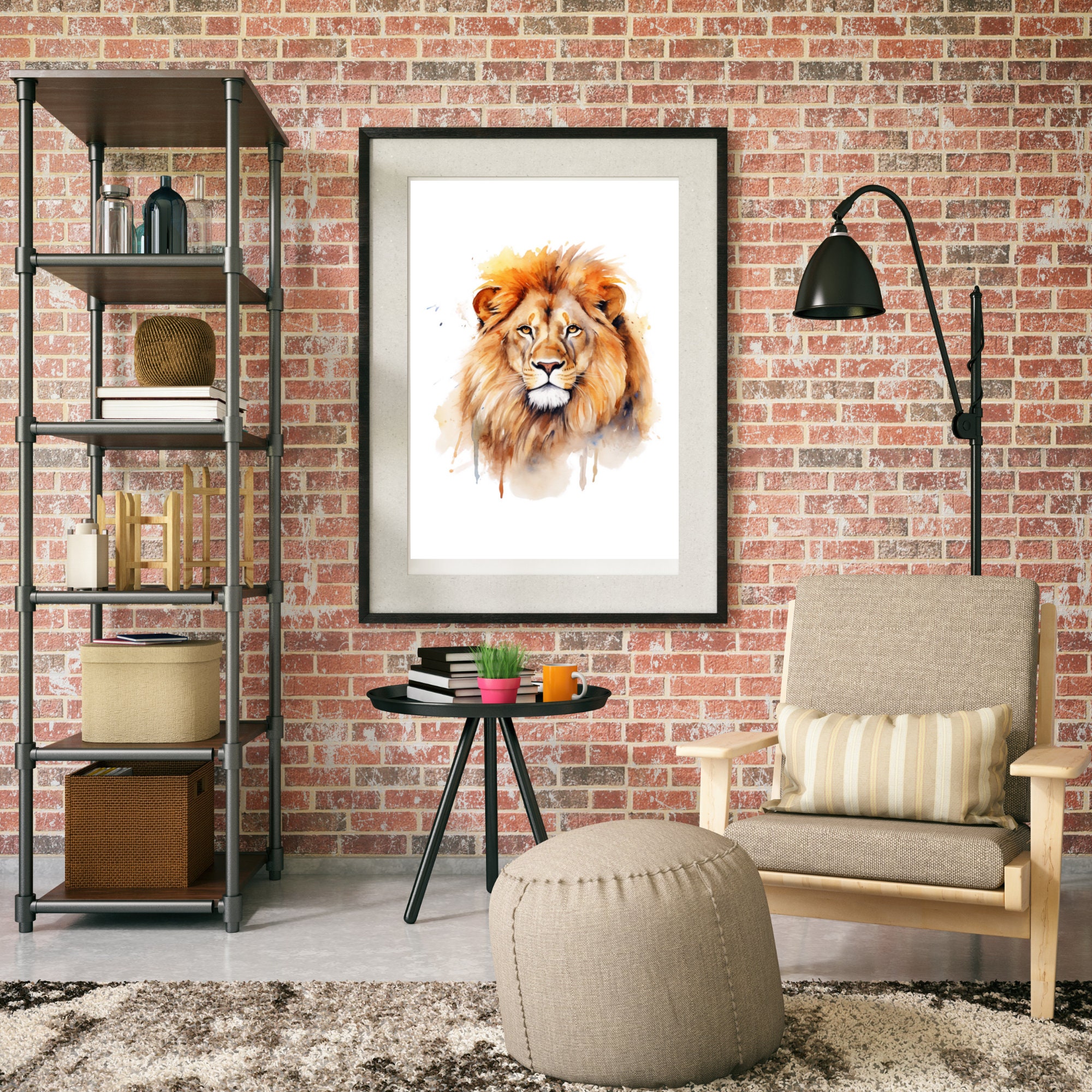 Lion Watercolor Painting, Lion Printable Wall Art, Lion Print, Lion ...