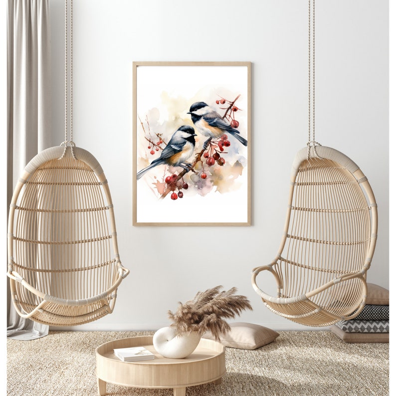 Chickadee Birds Watercolor Painting, Chickadee Printable Wall Art ...
