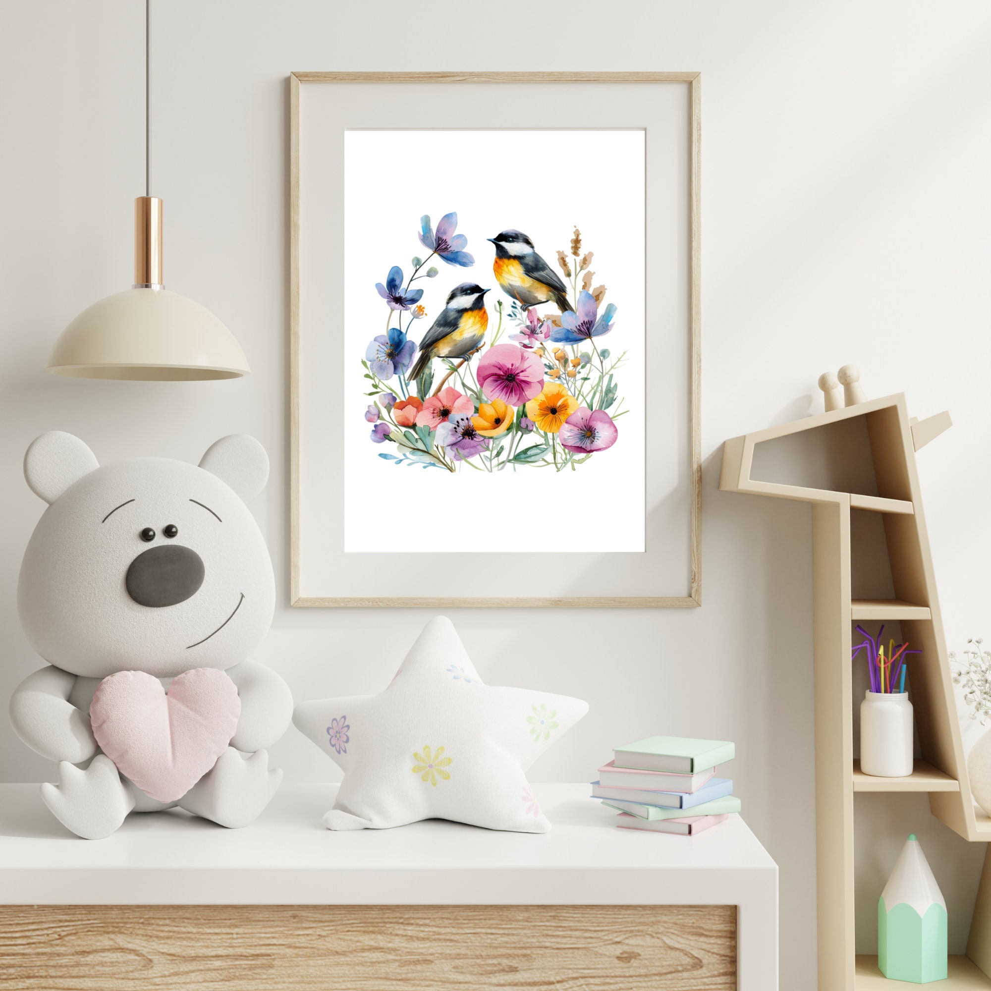 Spring Birds Watercolor Printable Wall Art, Floral Birds, Birds With ...