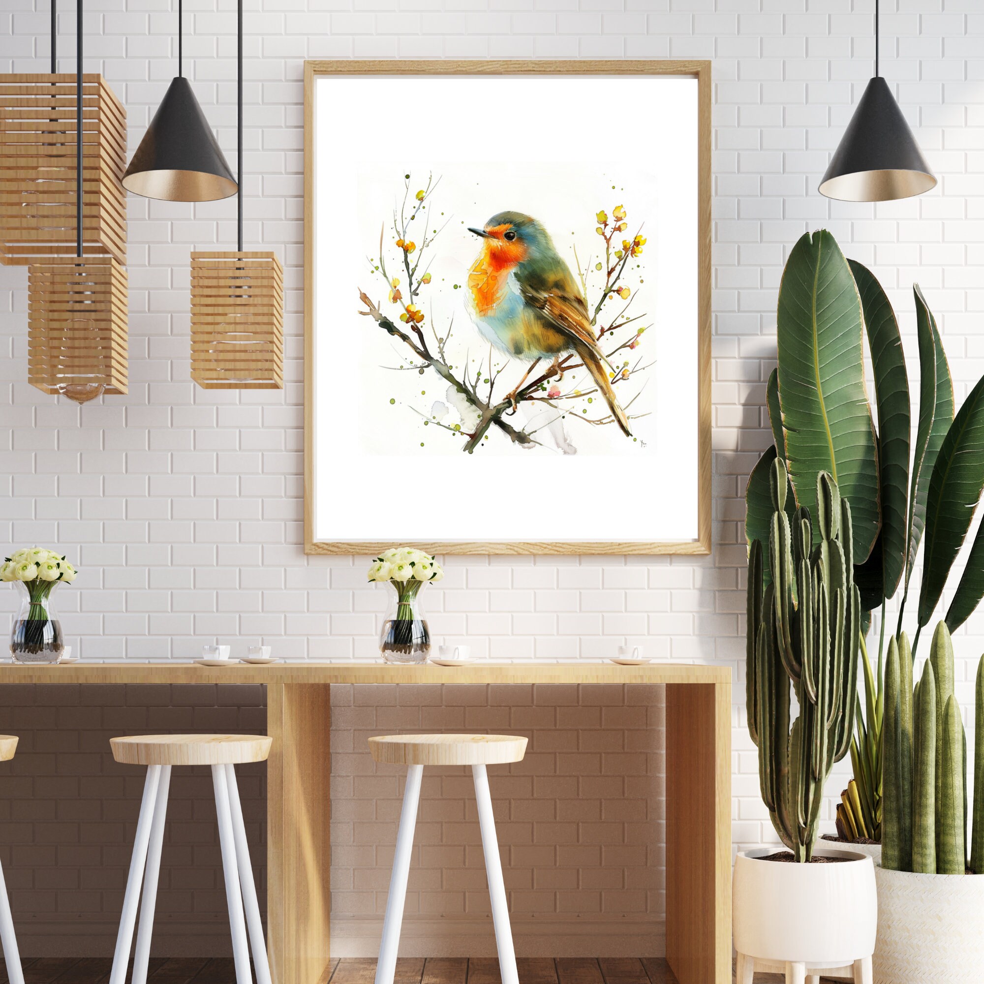 Robin Bird Watercolor Painting Printable Wall Art, Instant Download ...