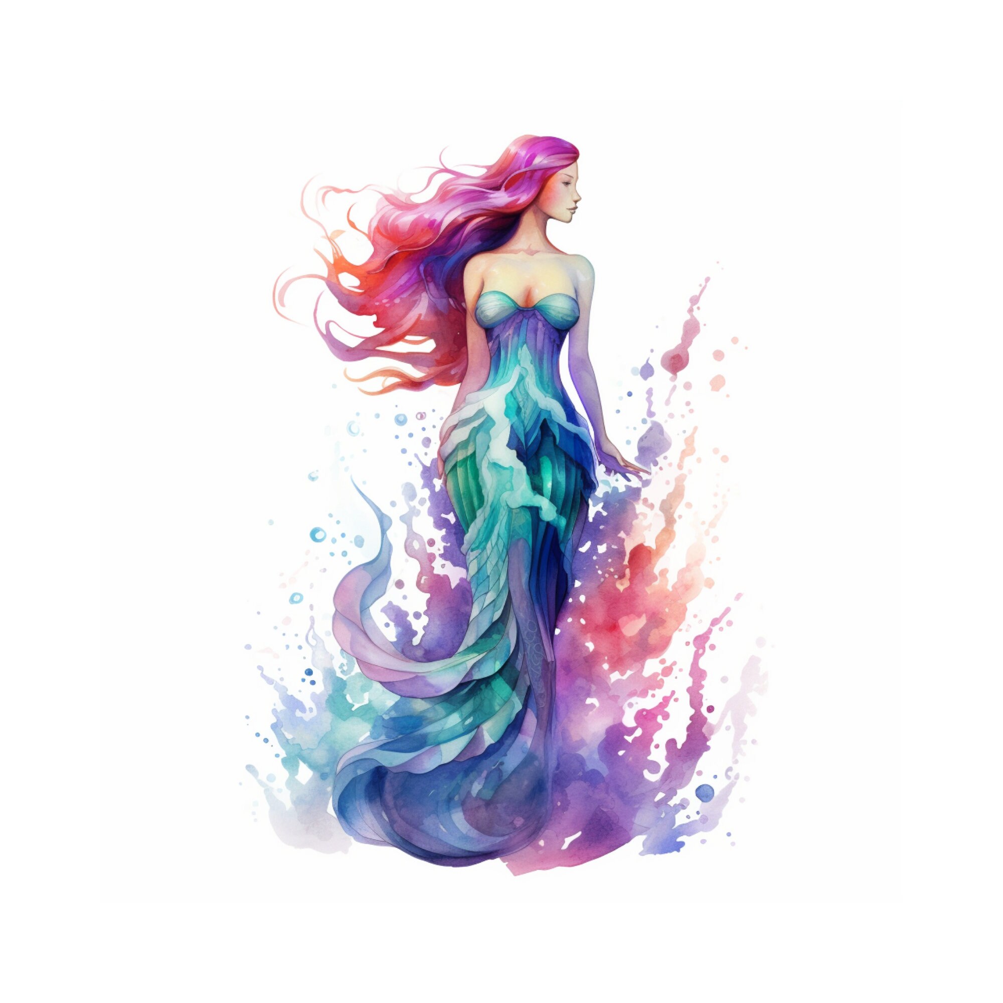 4 Set of Cliparts Mermaid Watercolor Painting,printable Wall Art ...
