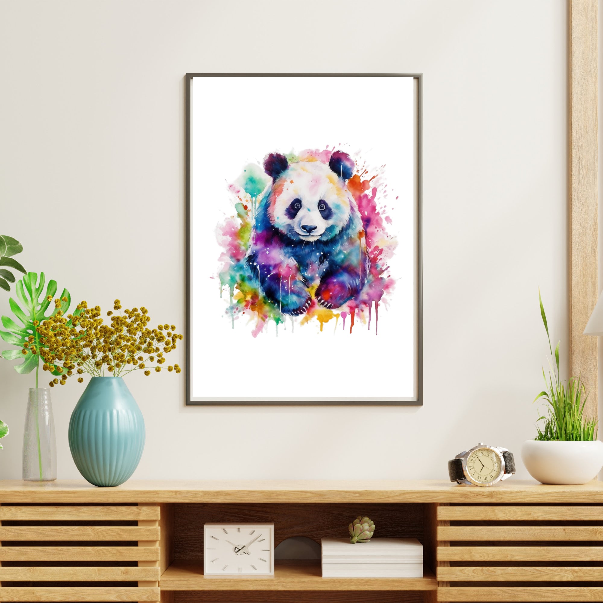 Panda Colorful Art, Panda Watercolor Painting, Panda Digital Print ...