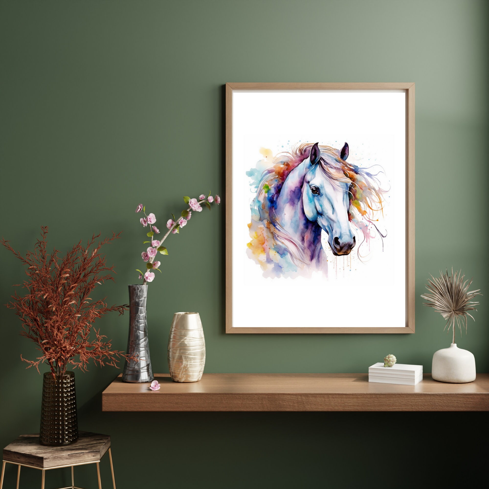 White Horse Watercolor Painting Printable Wall Art, Animal Art Print ...