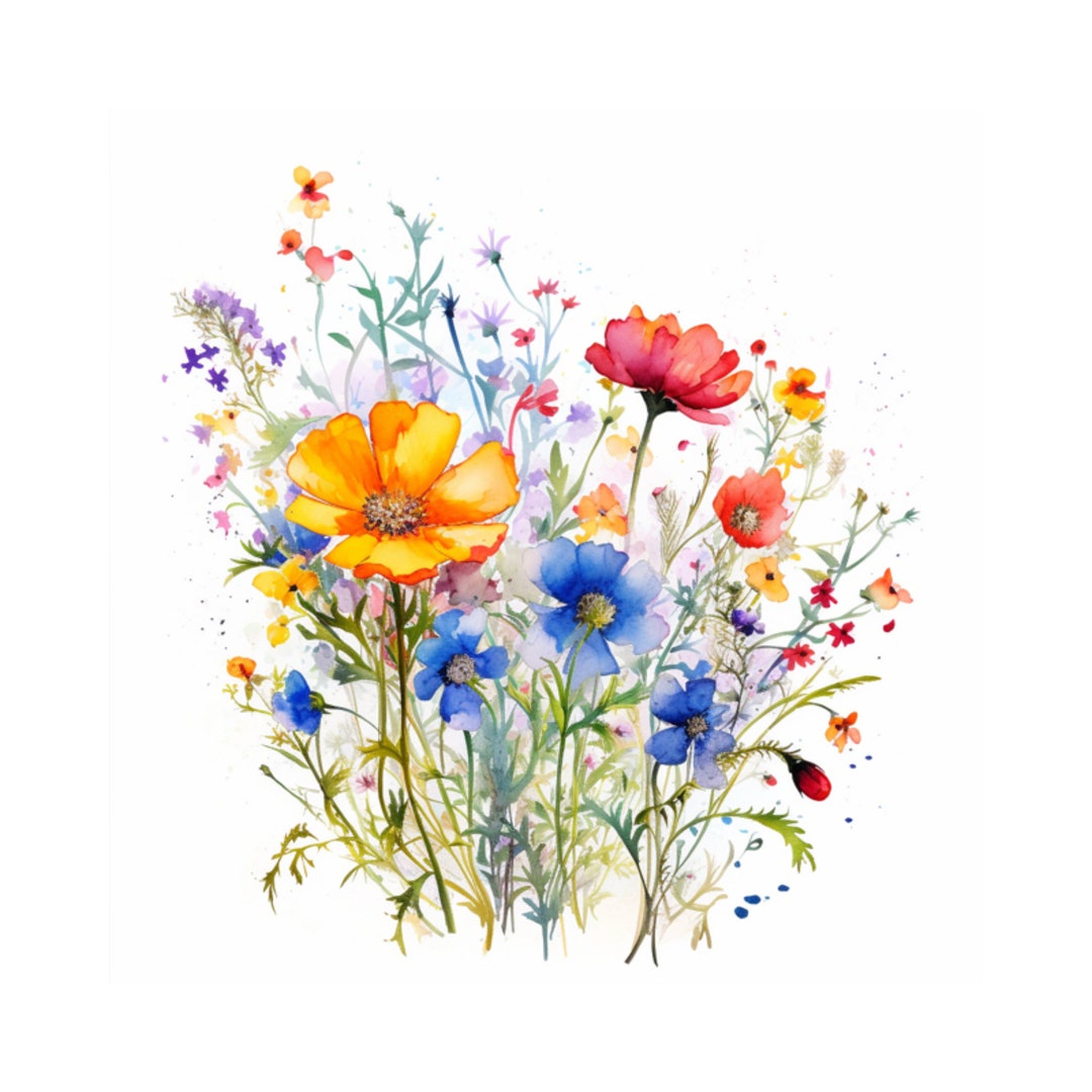 Wildflowers Watercolor Painting, Flowers Printable Wall Art , Flowers ...