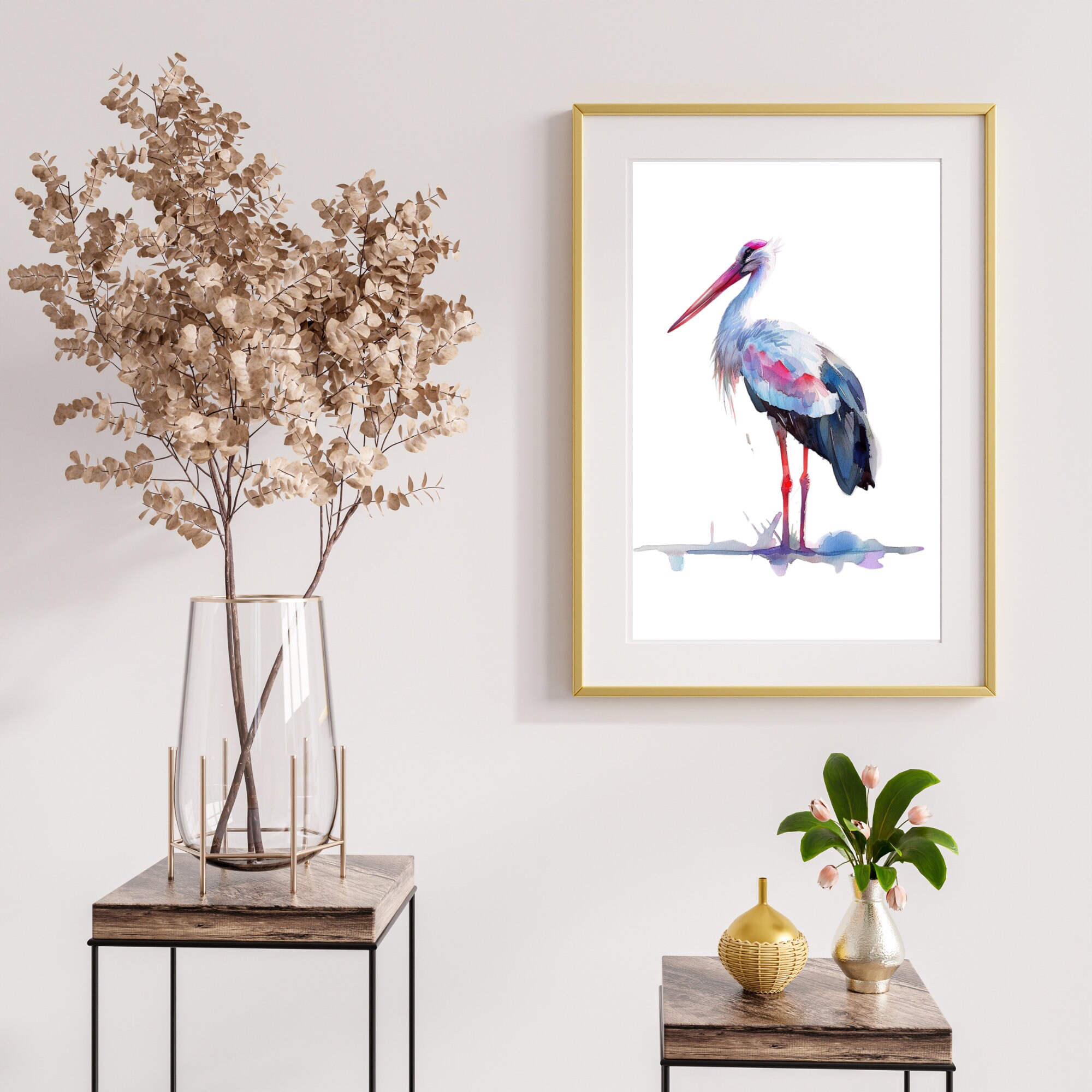 Stork Watercolor Painting Printable Wall Art, Stork Clipart, Stork ...