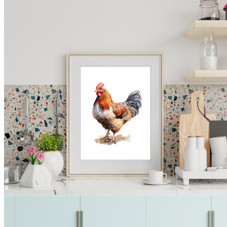 Hen Watercolor Painting, Hen Printable Wall Art, Hen Digital Download ...