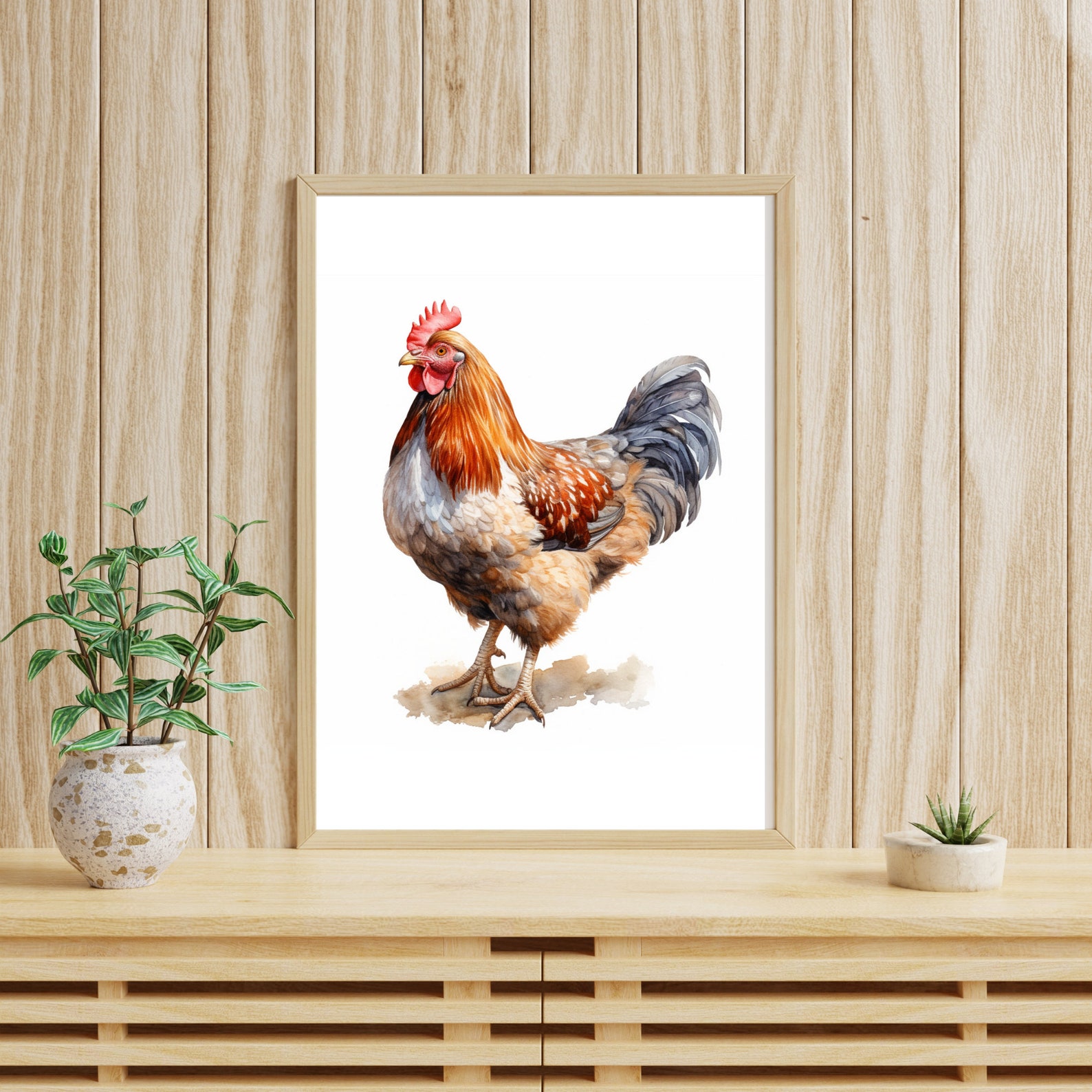 Hen Watercolor Painting, Hen Printable Wall Art, Hen Digital Download ...