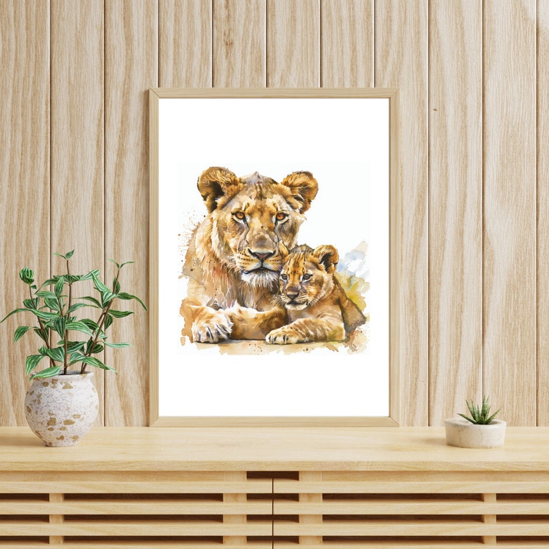 Mother and Baby Lion Watercolor Clipart, Printable Wall Art, Digital ...
