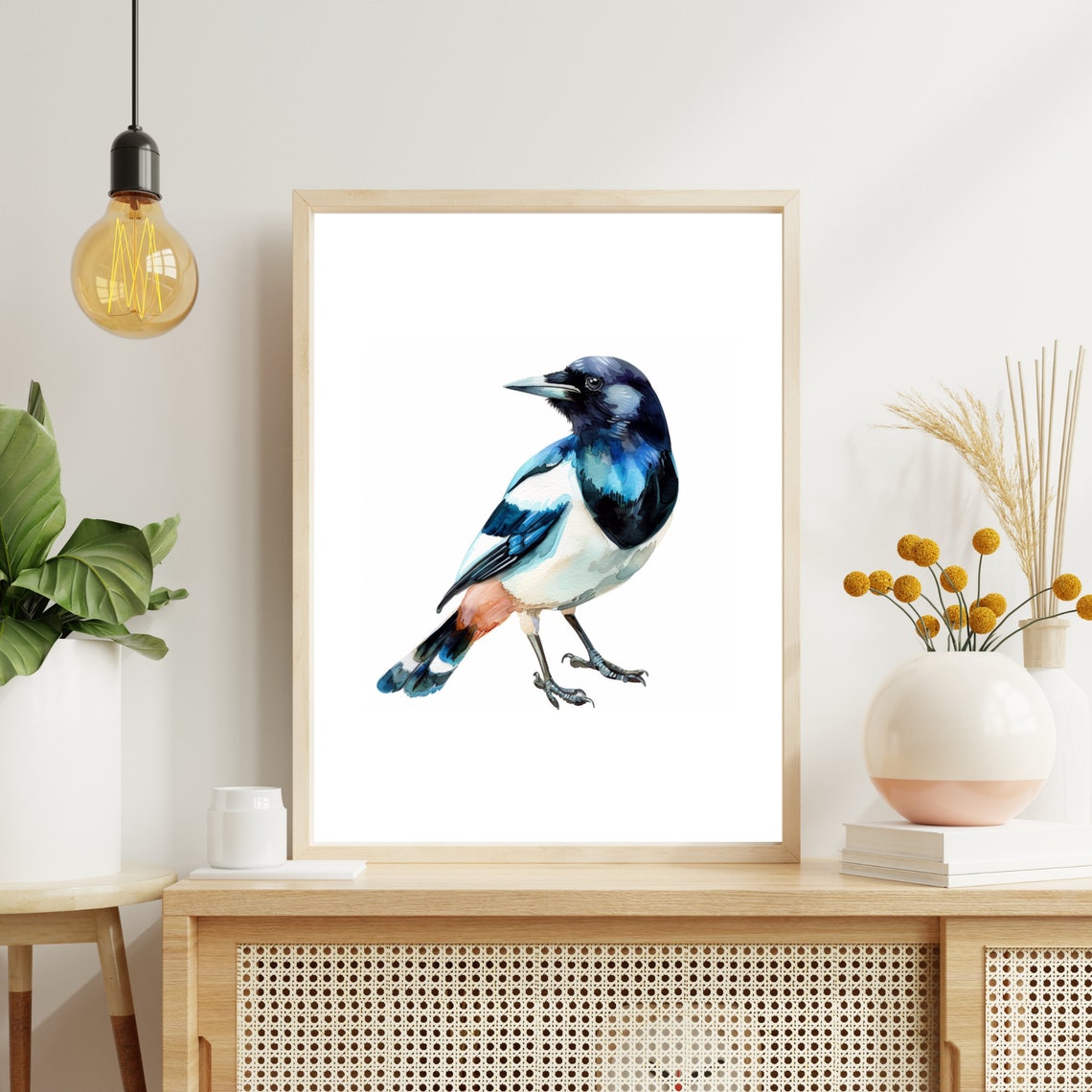 Magpie Watercolor Painting Printable Wall Art, Magpie Bird Clipart ...