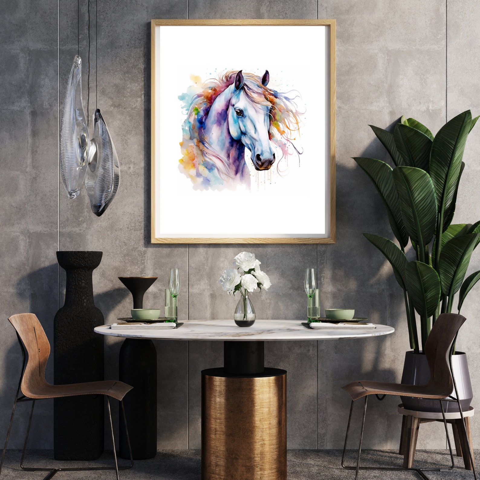 White Horse Watercolor Painting Printable Wall Art, Animal Art Print ...