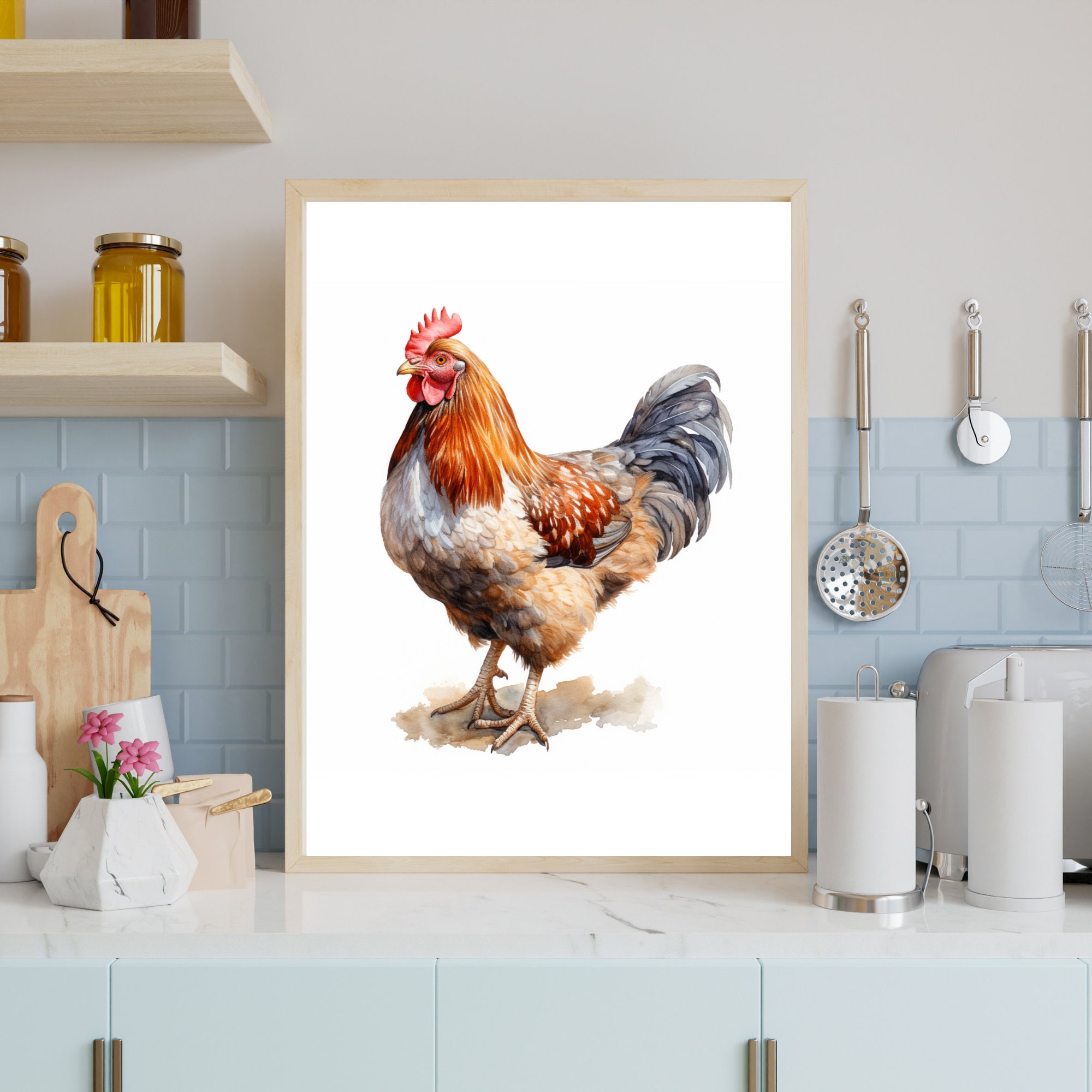 Hen Watercolor Painting, Hen Printable Wall Art, Hen Digital Download ...