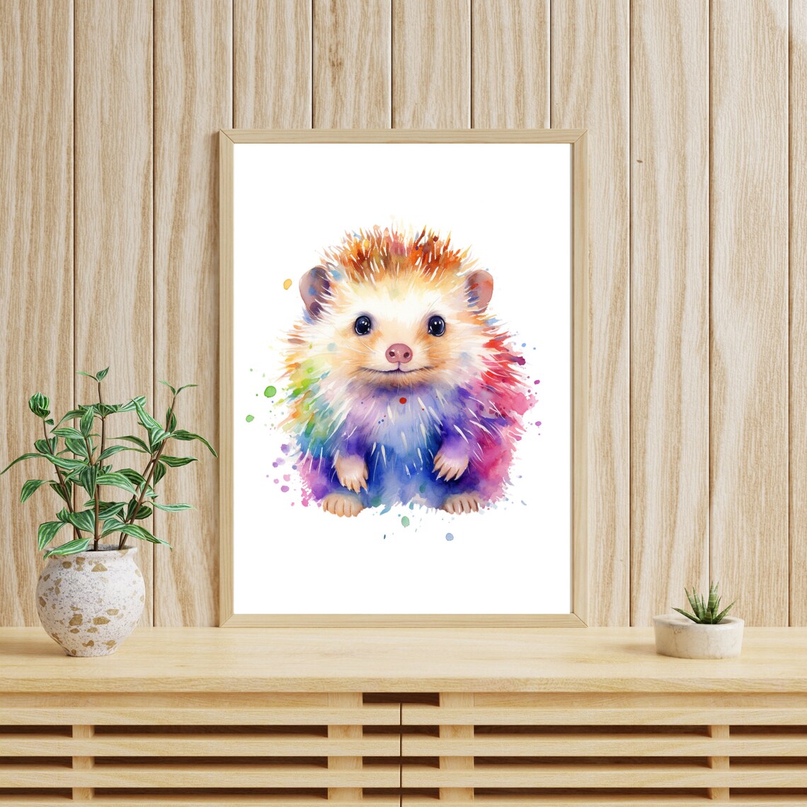 Hedgehog Watercolor Painting, Colorful Art, Hedgehog Printable Wall Art ...