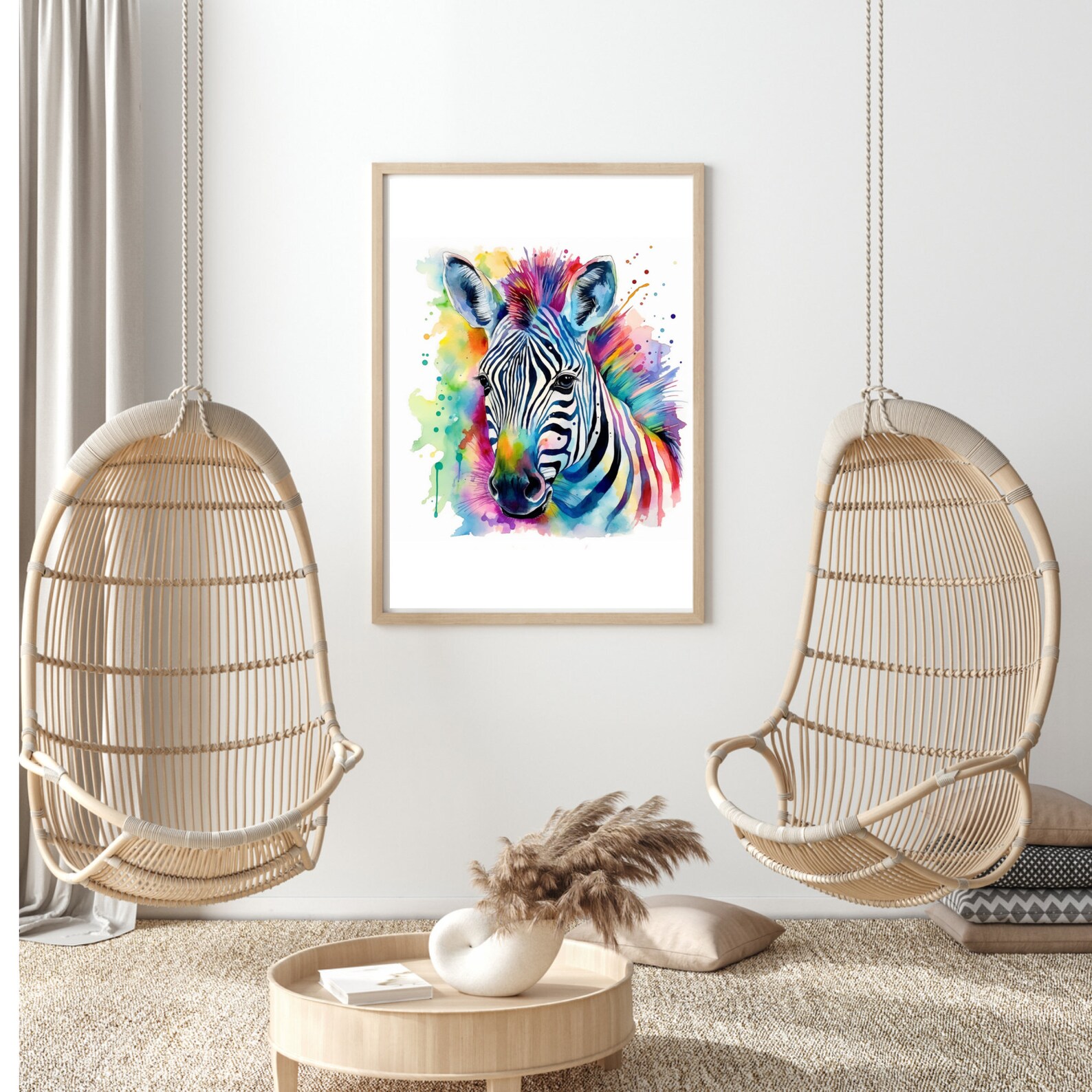 Colorful Printable Watercolor Zebra Painting for Home Decor and ...